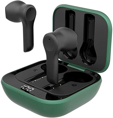 Smart-life TWS BT 5.0 Headphones with Charging Case, Touch Control Waterproof Sports Earphone with Mic Stereo Bluetooth Headset Type-C Charging 24H Playback for Home,Office (Green)