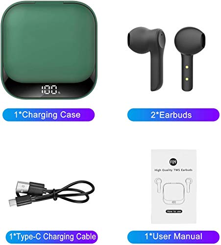 Smart-life TWS BT 5.0 Headphones with Charging Case, Touch Control Waterproof Sports Earphone with Mic Stereo Bluetooth Headset Type-C Charging 24H Playback for Home,Office (Green)