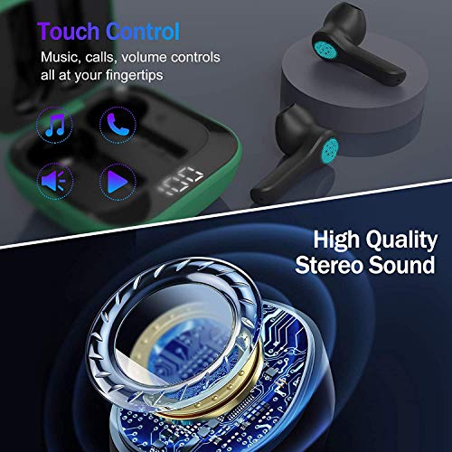 Smart-life TWS BT 5.0 Headphones with Charging Case, Touch Control Waterproof Sports Earphone with Mic Stereo Bluetooth Headset Type-C Charging 24H Playback for Home,Office (Green)