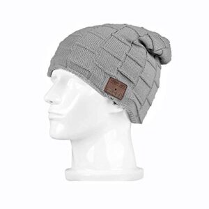 bearsfire wireless beanie hat headphone stereo speaker mic hands-free earphones cap unisex winter warm thick skull knit music hat gifts for men women boys girls running ourdoor sports gray