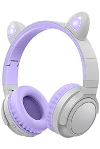 picun b29 kids headphone with microphone wireless bluetooth 5.0,40hours playing wireless over ear headphone for kids girls boys,stereo sound, for online learning/school/travel/tablet (grayish purple)