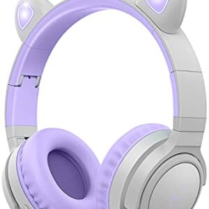 Picun B29 Kids Headphone with Microphone Wireless Bluetooth 5.0,40Hours Playing Wireless Over Ear Headphone for Kids Girls Boys,Stereo Sound, for Online Learning/School/Travel/Tablet (Grayish Purple)