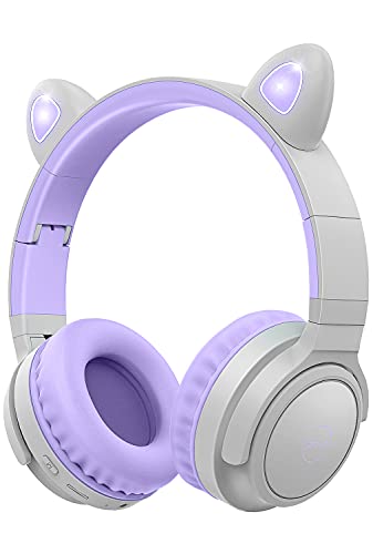 Picun B29 Kids Headphone with Microphone Wireless Bluetooth 5.0,40Hours Playing Wireless Over Ear Headphone for Kids Girls Boys,Stereo Sound, for Online Learning/School/Travel/Tablet (Grayish Purple)