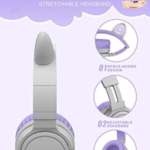 Picun B29 Kids Headphone with Microphone Wireless Bluetooth 5.0,40Hours Playing Wireless Over Ear Headphone for Kids Girls Boys,Stereo Sound, for Online Learning/School/Travel/Tablet (Grayish Purple)