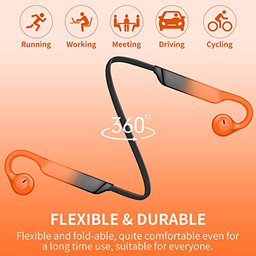 WESADN Bone Conduction Headphones Bluetooth Wireless Open Ear Headphones Build in Microphone Stereo Sport Workout Headset Earphones for Running Cycling Hiking Driving for iPhone Android K9 Orange