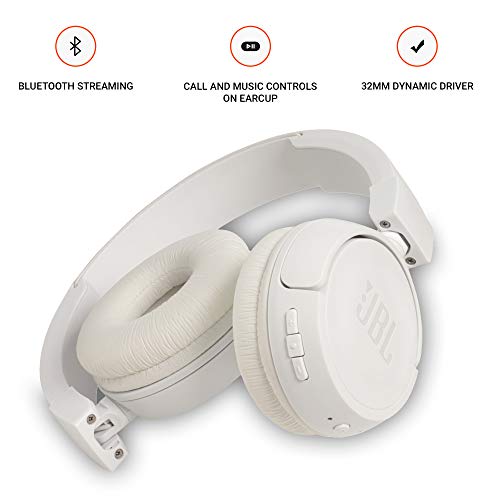 JBL T460BT Extra Bass Wireless On-Ear Headphones with 11 Hours Playtime & Mic - White