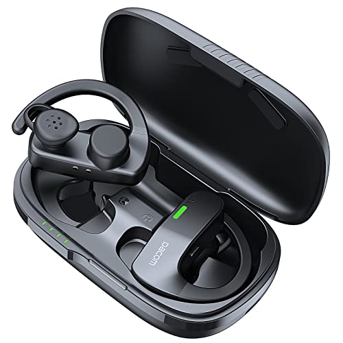 DACOM Bone Conduction Headphones Half in-Ear True Wireless Bluetooth Earbuds with Earhooks 26 Hrs Playtime with Charging Case Open Ear Sport Earphones with Mic Headset for Running Workout Black