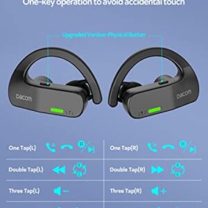 DACOM Bone Conduction Headphones Half in-Ear True Wireless Bluetooth Earbuds with Earhooks 26 Hrs Playtime with Charging Case Open Ear Sport Earphones with Mic Headset for Running Workout Black