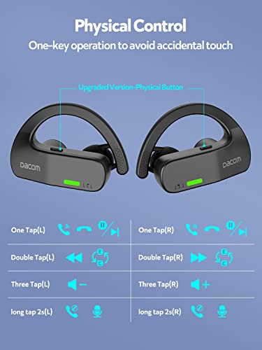 DACOM Bone Conduction Headphones Half in-Ear True Wireless Bluetooth Earbuds with Earhooks 26 Hrs Playtime with Charging Case Open Ear Sport Earphones with Mic Headset for Running Workout Black