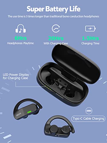 DACOM Bone Conduction Headphones Half in-Ear True Wireless Bluetooth Earbuds with Earhooks 26 Hrs Playtime with Charging Case Open Ear Sport Earphones with Mic Headset for Running Workout Black