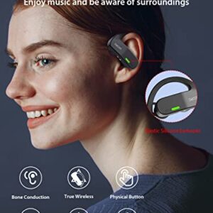 DACOM Bone Conduction Headphones Half in-Ear True Wireless Bluetooth Earbuds with Earhooks 26 Hrs Playtime with Charging Case Open Ear Sport Earphones with Mic Headset for Running Workout Black