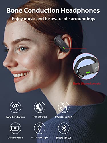 DACOM Bone Conduction Headphones Half in-Ear True Wireless Bluetooth Earbuds with Earhooks 26 Hrs Playtime with Charging Case Open Ear Sport Earphones with Mic Headset for Running Workout Black