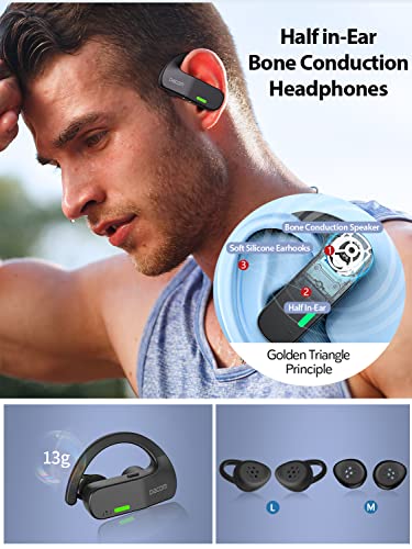 DACOM Bone Conduction Headphones Half in-Ear True Wireless Bluetooth Earbuds with Earhooks 26 Hrs Playtime with Charging Case Open Ear Sport Earphones with Mic Headset for Running Workout Black