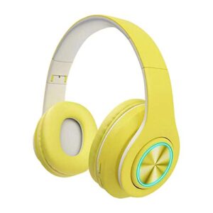 heave bluetooth 5.0 wireless headphones with led lights,3.5 mm jack stereo over-ear headset with noise canceling mic/comfy earpad,support tf card for kids,adult online class,gaming yellow