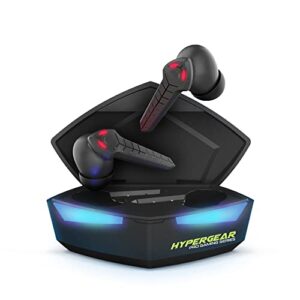 hypergear cobrastrike true wireless gaming earbuds with mic, noise isolating ear gels, touch control, 60ms low latency, usb-c quick charge, up to 25h playtime