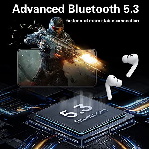 Wireless Earbuds Bluetooth 5.3 IPX7 Waterproof Stereo Earphones Long Battery with Mic Noise Reduction Bluetooth Headphones with Charging Case for iPhone Android Phone White