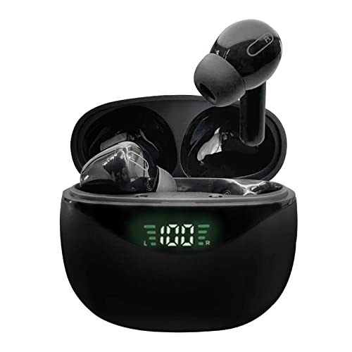 True Wireless Earbuds Bluetooth 5.1 Wireless Headphones with Microphone, IPX7 Waterproof, Charging Case LED Power Display, Deep Bass Crystal-Clear Calls Headset for Sports and Work (BLACK)