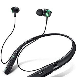 TNTOR Neckband Bluetooth Headphones with Microphone, Wireless Headphones Bluetooth 5.0 with Bright Green LED Ambient Light, Ultra Low Latency, Sweatproof for Gaming Running Sport