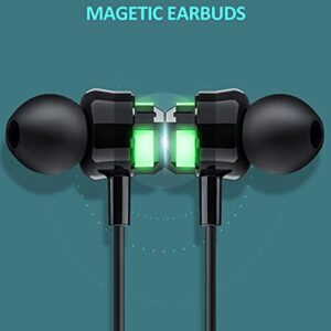 TNTOR Neckband Bluetooth Headphones with Microphone, Wireless Headphones Bluetooth 5.0 with Bright Green LED Ambient Light, Ultra Low Latency, Sweatproof for Gaming Running Sport