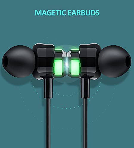 TNTOR Neckband Bluetooth Headphones with Microphone, Wireless Headphones Bluetooth 5.0 with Bright Green LED Ambient Light, Ultra Low Latency, Sweatproof for Gaming Running Sport