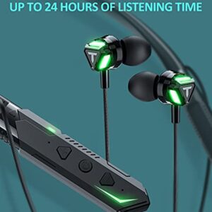 TNTOR Neckband Bluetooth Headphones with Microphone, Wireless Headphones Bluetooth 5.0 with Bright Green LED Ambient Light, Ultra Low Latency, Sweatproof for Gaming Running Sport