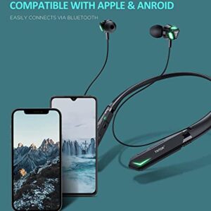 TNTOR Neckband Bluetooth Headphones with Microphone, Wireless Headphones Bluetooth 5.0 with Bright Green LED Ambient Light, Ultra Low Latency, Sweatproof for Gaming Running Sport