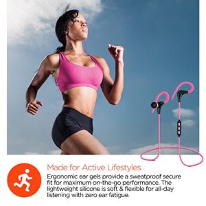 HyperGear Marathon Sport Wireless Bluetooth Earphones. Hands-free Music + Mic For Calls. Secure Fit & sweatproof For The Gym, Running & Walking (Pink)