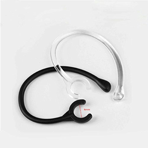 Set of 6 Replacement Bluetooth Ear Loop Hook Clip Clear/Black (6mm) Comes with Free How to Live Stress Free Ebook