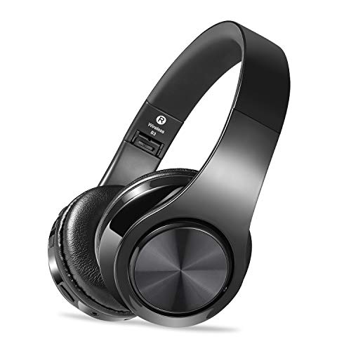 Wireless Headset with Mic, Foldable Bluetooth Headphone with 3.5mm Audio Jack, Built-in Noise Cancelling Microphone, Support for Plug-in Card, for PC, Phone(Black)