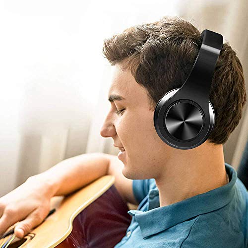 Wireless Headset with Mic, Foldable Bluetooth Headphone with 3.5mm Audio Jack, Built-in Noise Cancelling Microphone, Support for Plug-in Card, for PC, Phone(Black)