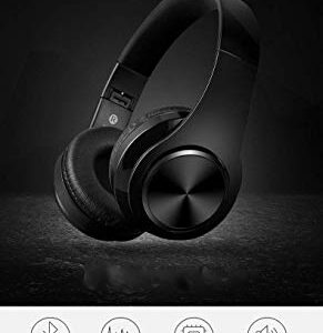 Wireless Headset with Mic, Foldable Bluetooth Headphone with 3.5mm Audio Jack, Built-in Noise Cancelling Microphone, Support for Plug-in Card, for PC, Phone(Black)