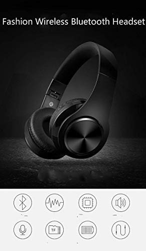 Wireless Headset with Mic, Foldable Bluetooth Headphone with 3.5mm Audio Jack, Built-in Noise Cancelling Microphone, Support for Plug-in Card, for PC, Phone(Black)