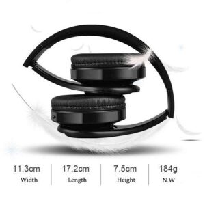 Wireless Headset with Mic, Foldable Bluetooth Headphone with 3.5mm Audio Jack, Built-in Noise Cancelling Microphone, Support for Plug-in Card, for PC, Phone(Black)