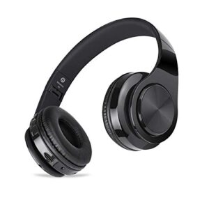 Wireless Headset with Mic, Foldable Bluetooth Headphone with 3.5mm Audio Jack, Built-in Noise Cancelling Microphone, Support for Plug-in Card, for PC, Phone(Black)