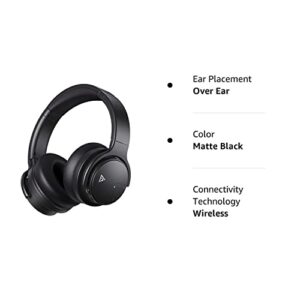 PurelySound E7 Active Noise Cancelling, Wireless Over Ear Bluetooth Headphones, 20H Playtime, Rich Deep Bass, Comfortable Memory Foam Ear Cups for Travel, Home Office -Matte Black