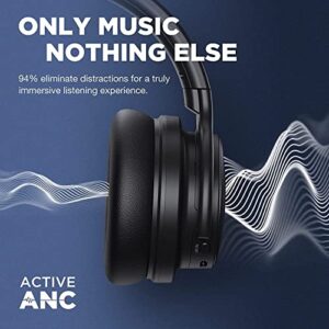 PurelySound E7 Active Noise Cancelling, Wireless Over Ear Bluetooth Headphones, 20H Playtime, Rich Deep Bass, Comfortable Memory Foam Ear Cups for Travel, Home Office -Matte Black