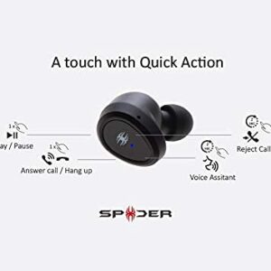 Spider Truly Wireless Bluetooth Earphones BT200, Black, A-EMIC-BT200