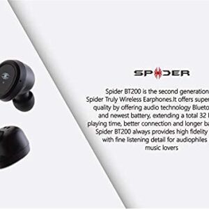 Spider Truly Wireless Bluetooth Earphones BT200, Black, A-EMIC-BT200