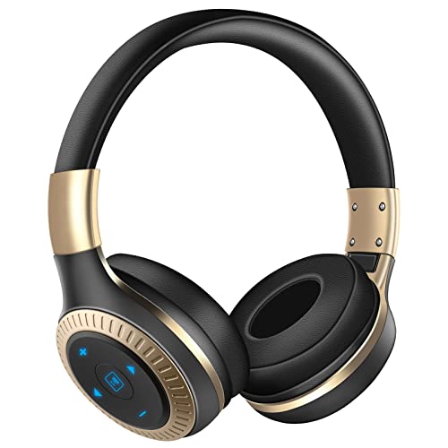 WESADN Active Noise Cancelling Headphones Bluetooth Headphones Wireless Wired Over Ear Headphones with Microphone Foldable Gaming Headset Stereo Bass 20H Playtime for Laptop Smartphone Tablet TV Gold