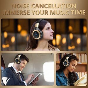 WESADN Active Noise Cancelling Headphones Bluetooth Headphones Wireless Wired Over Ear Headphones with Microphone Foldable Gaming Headset Stereo Bass 20H Playtime for Laptop Smartphone Tablet TV Gold