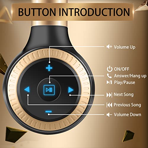 WESADN Active Noise Cancelling Headphones Bluetooth Headphones Wireless Wired Over Ear Headphones with Microphone Foldable Gaming Headset Stereo Bass 20H Playtime for Laptop Smartphone Tablet TV Gold