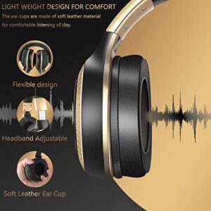 WESADN Active Noise Cancelling Headphones Bluetooth Headphones Wireless Wired Over Ear Headphones with Microphone Foldable Gaming Headset Stereo Bass 20H Playtime for Laptop Smartphone Tablet TV Gold