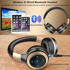 WESADN Active Noise Cancelling Headphones Bluetooth Headphones Wireless Wired Over Ear Headphones with Microphone Foldable Gaming Headset Stereo Bass 20H Playtime for Laptop Smartphone Tablet TV Gold