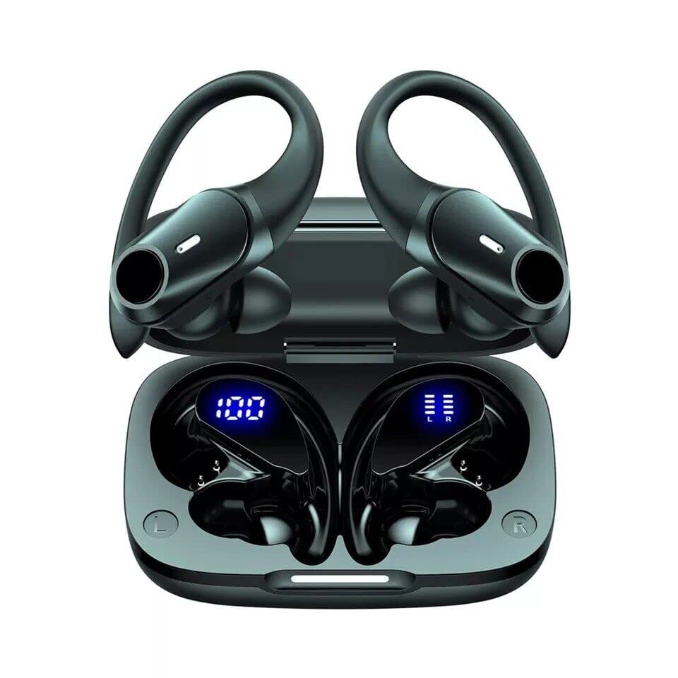 SGNICS for Kyocera DuraXV Extreme Wireless Earbuds Headphones with Charging Case & Dual Power Display Over-Ear Waterproof Earphones with Earhook Headset with Mic for Sport Running Workout Black