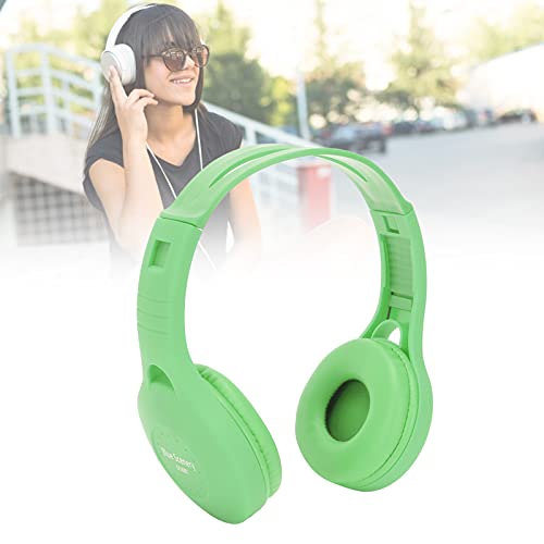 FASJ Wireless Headphones, Bluetooth5.0 Stereo Adjustable On Ear Gaming Headphone with Microphone /3.5mm Interface Supporting FM Memory Card, Noise Cancelling Headset for Sports Travel Work(Green)