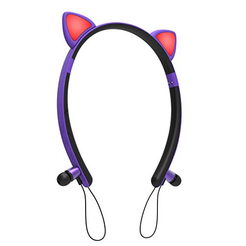 Bluetooth Headphones Neckband Cat-Ear Wireless Sport Earbuds, IPX5 Sweat and Water Resistant HiFi Stereo Ultra Comfort Fit for Gym Running Compatible with iOS Android (Purple)