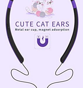 Bluetooth Headphones Neckband Cat-Ear Wireless Sport Earbuds, IPX5 Sweat and Water Resistant HiFi Stereo Ultra Comfort Fit for Gym Running Compatible with iOS Android (Purple)