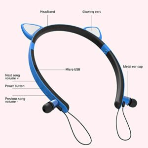 Bluetooth Headphones Neckband Cat-Ear Wireless Sport Earbuds, IPX5 Sweat and Water Resistant HiFi Stereo Ultra Comfort Fit for Gym Running Compatible with iOS Android (Purple)