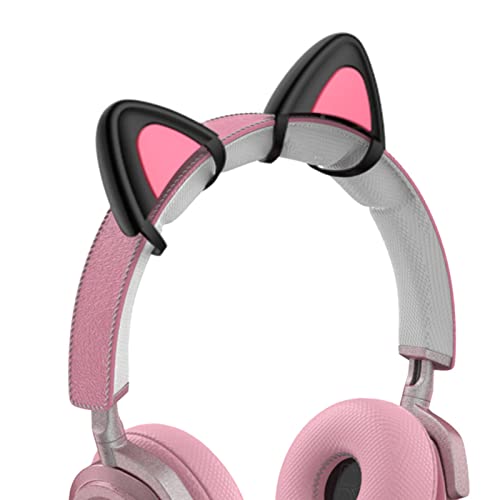 WskLinft 1 Pair Headphone Cat Ear Eye-catching Skin-Friendly Bluetooth-Compatible Headset Silicone Kitty Ear Decoration BT Headset Accessories Black