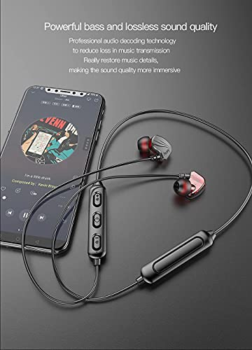 Wireless Stereo Earbuds – Neck Hanging Type Sports，HiFi Bass Stereo Running Headphones，Bluetooth 5.0，Call Function, Voice Control, Power Display,12 Hours Play Time, Built-in Microphone (Black) (BLACK)